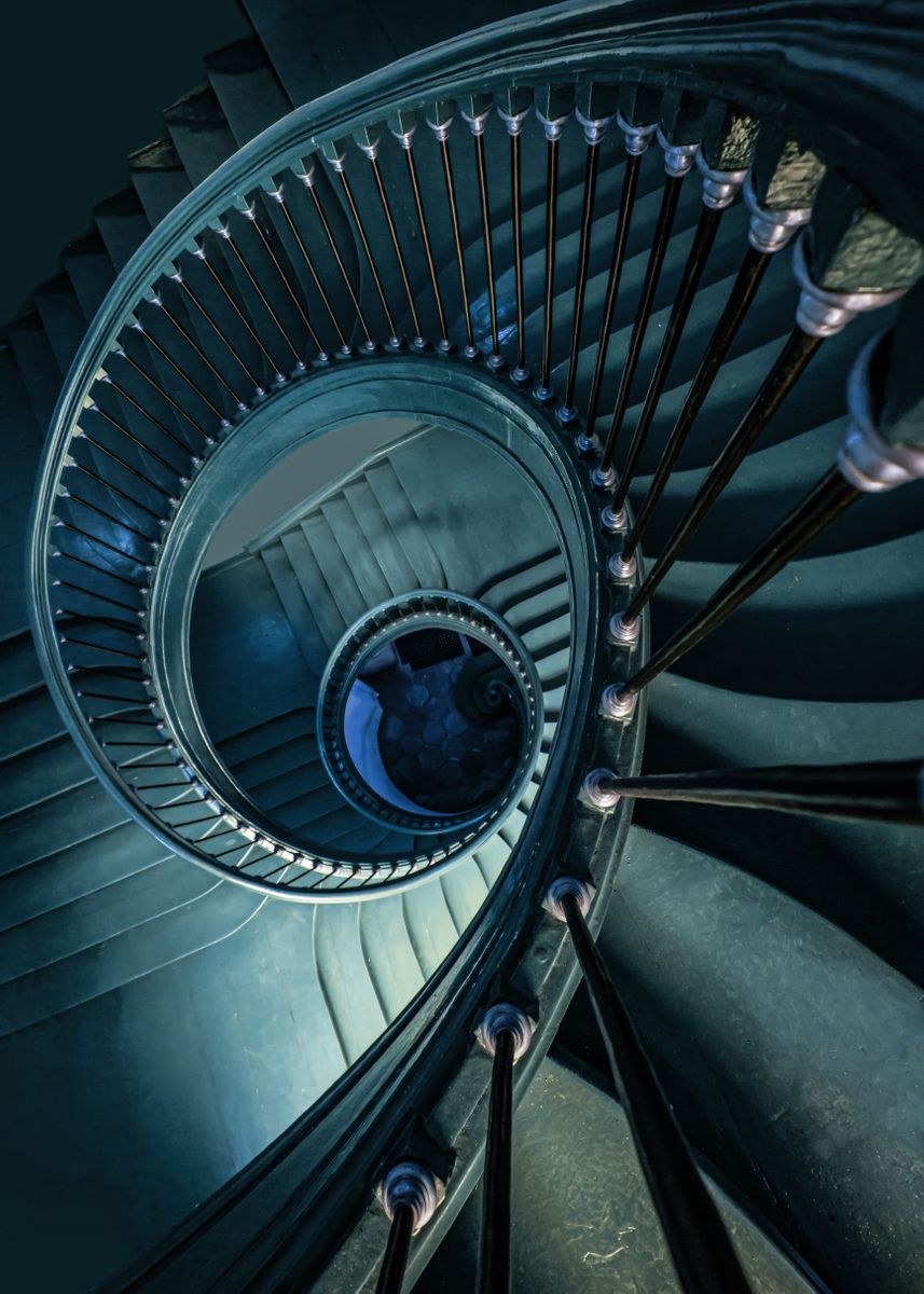 'Blue spiral staircase' Poster, picture, metal print, paint by Jaroslaw ...
