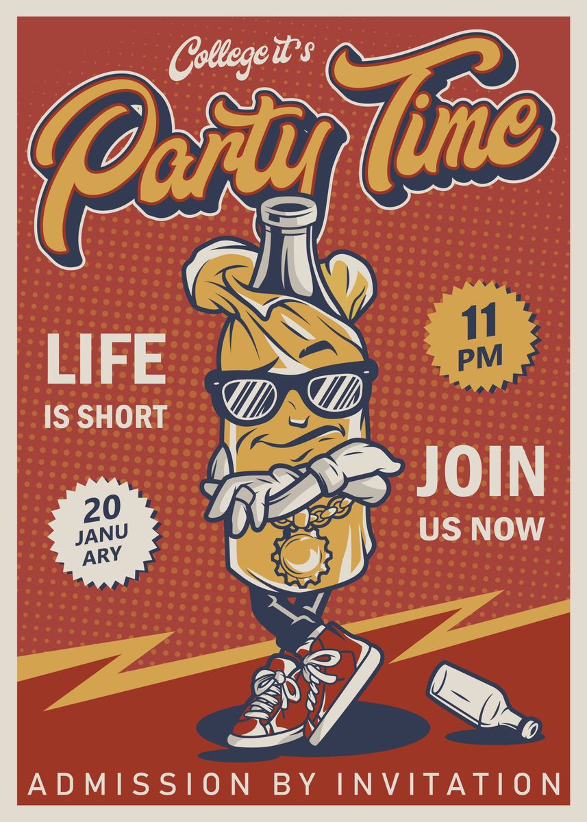 'Party Time' Poster, picture, metal print, paint by 3am | Displate
