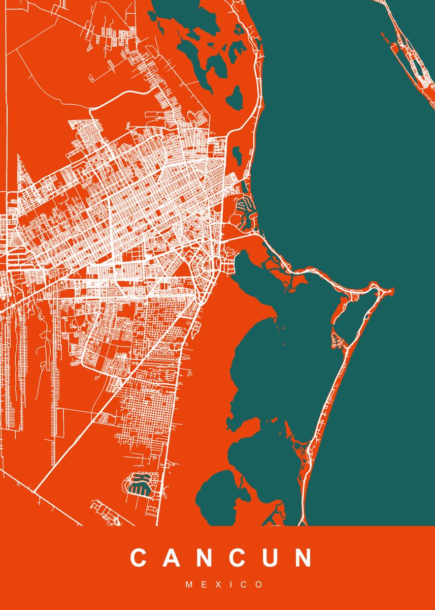 'CANCUN Map MEXICO ' Poster, picture, metal print, paint by UrbanMaps ...