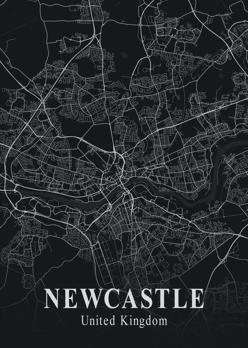 'Newcastle Dark City Map' Poster by Nae | Displate