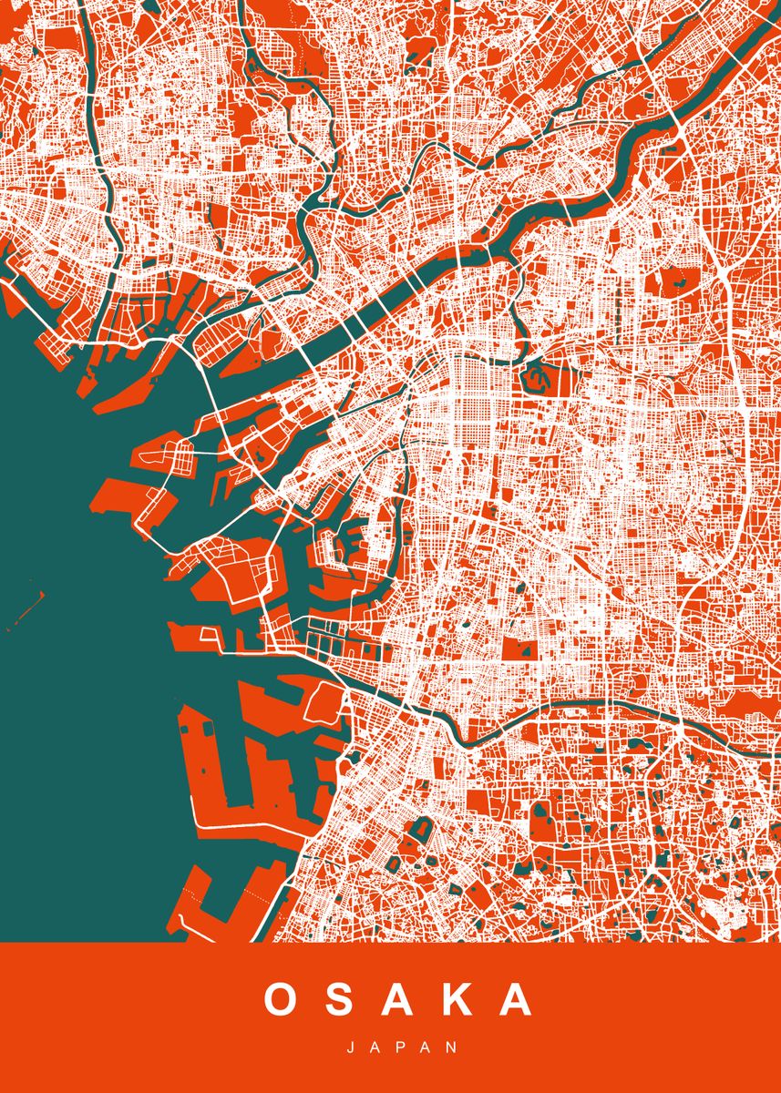 'OSAKA Map JAPAN' Poster, picture, metal print, paint by UrbanMaps ...