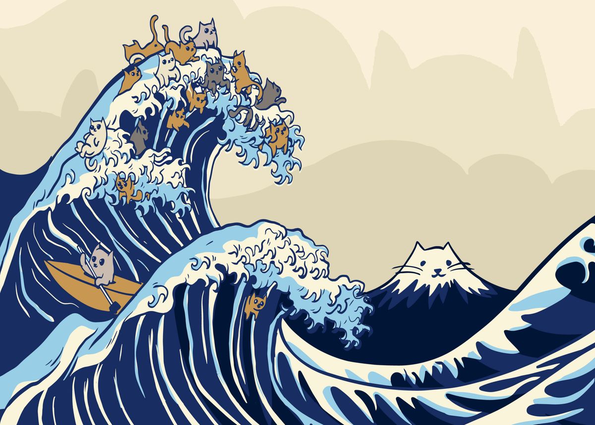 'Kanagawa Wave with Cats' Poster by Max Ronn | Displate