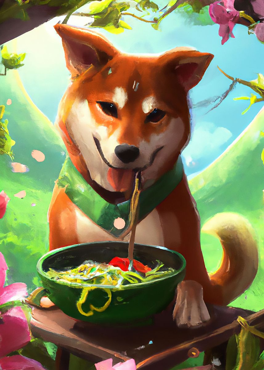 'dog eating ramen' Poster, picture, metal print, paint by Elz art ...