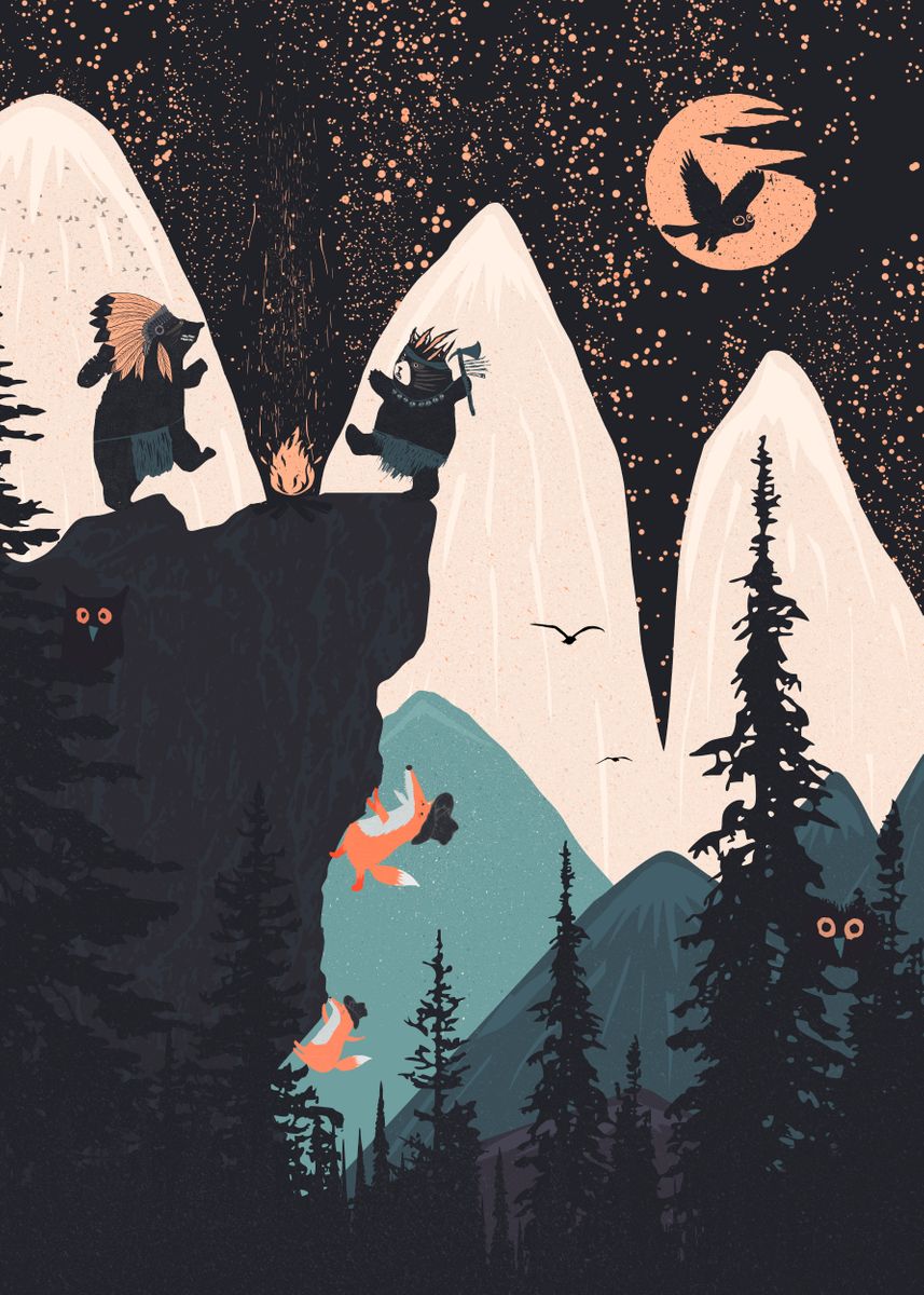 'Fox Punk and Orange Moon' Poster, picture, metal print, paint by Ilya ...