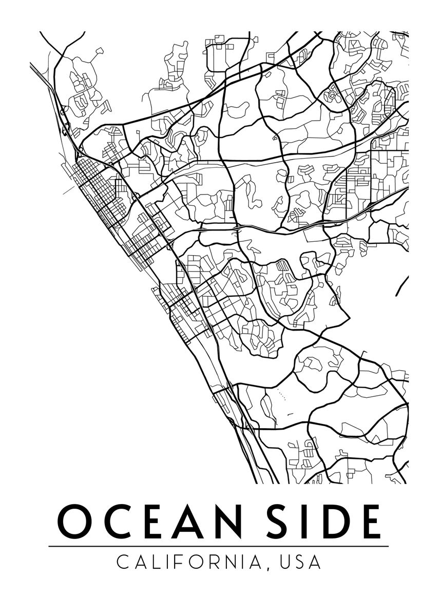 'Ocean Side California Map' Poster, picture, metal print, paint by Neo ...