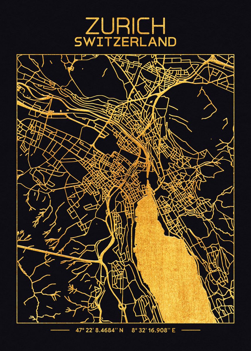 'Zurich Switzerland' Poster, picture, metal print, paint by Denis ...