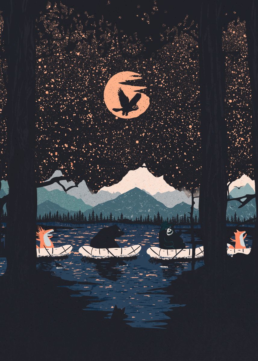 'Fox Punk and Orange Moon' Poster by Ilya Danilov | Displate