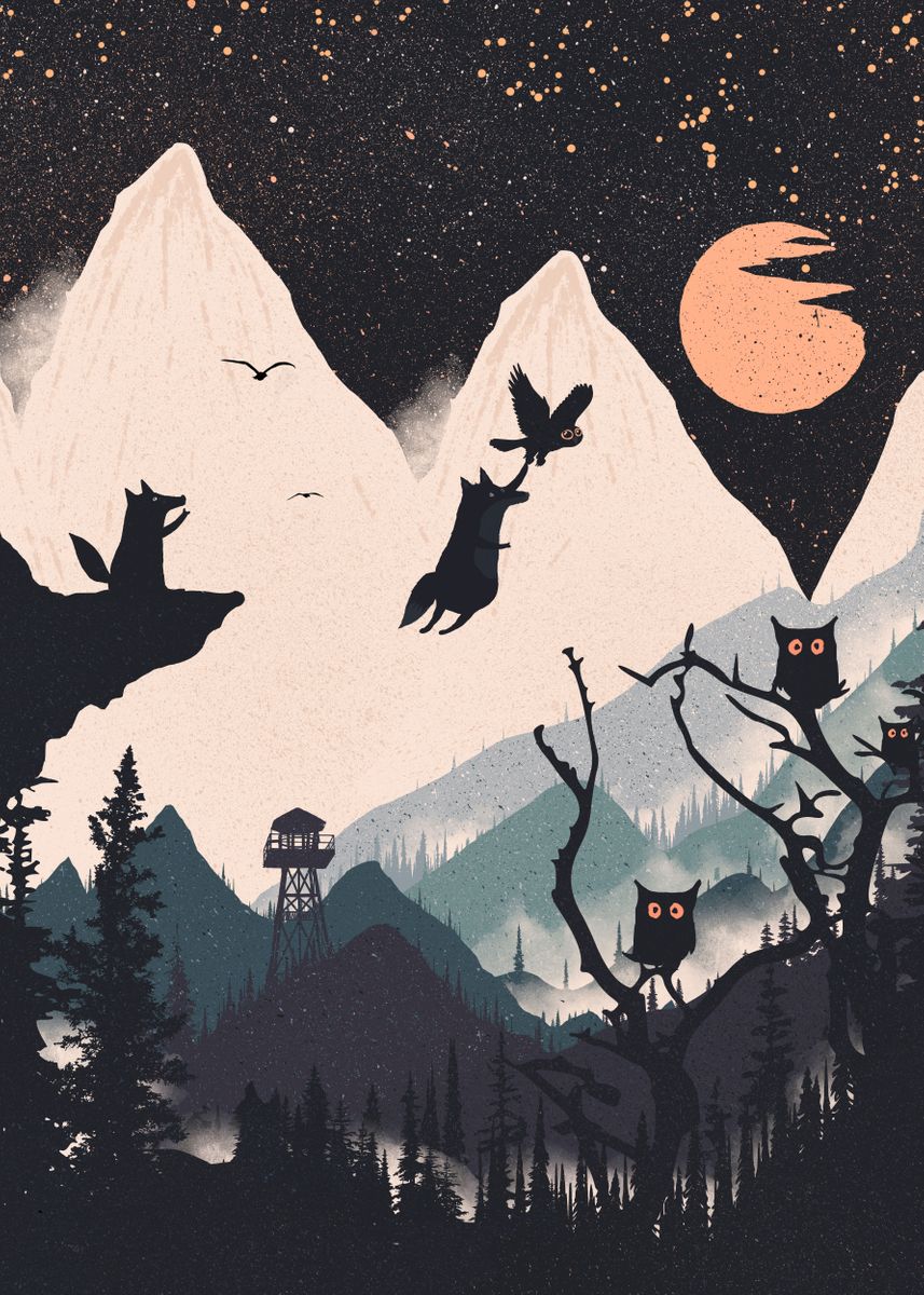 'Fox Punk and Orange Moon' Poster, picture, metal print, paint by Ilya ...