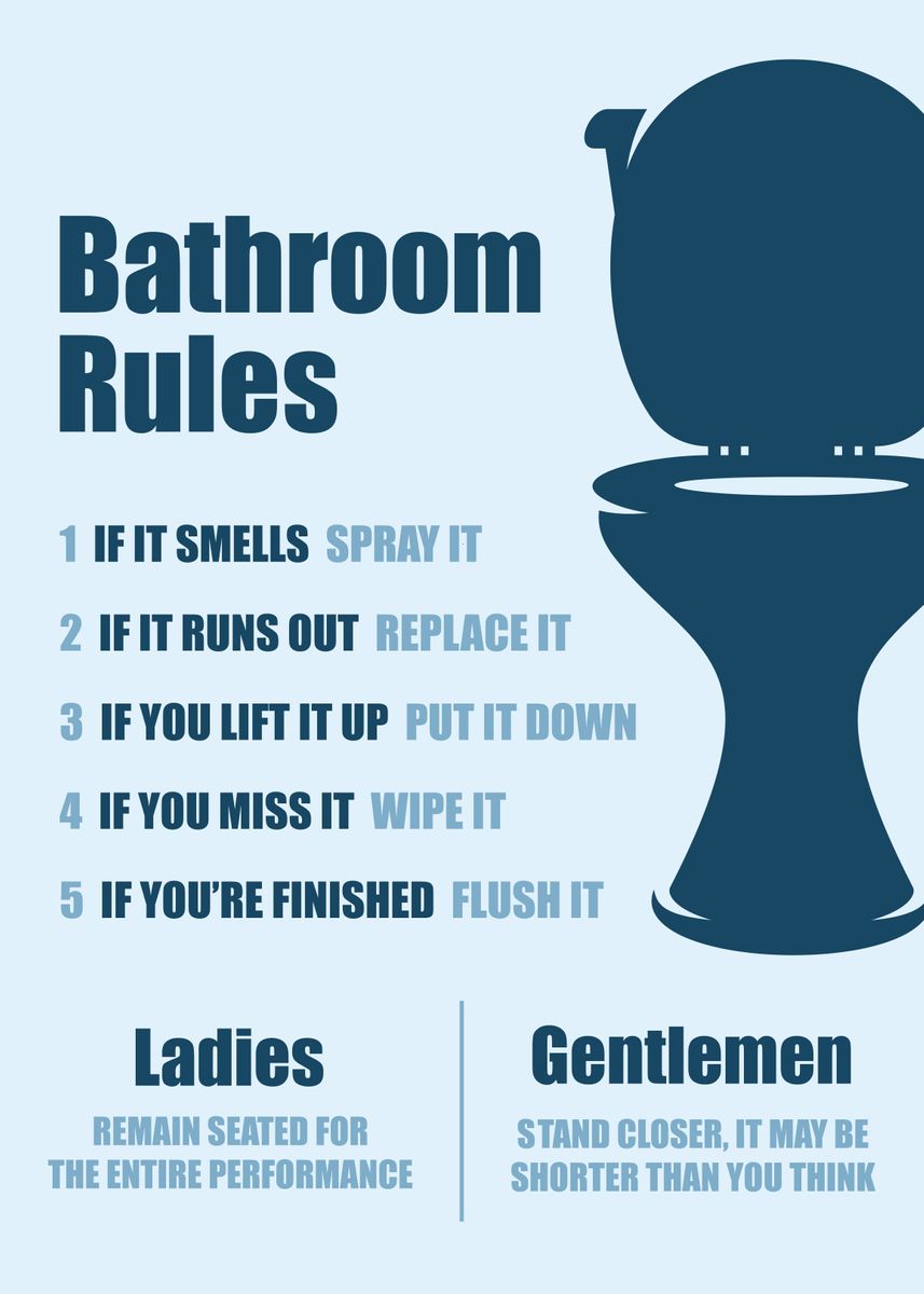 'Funny Bathroom Rules' Poster, picture, metal print, paint by ...