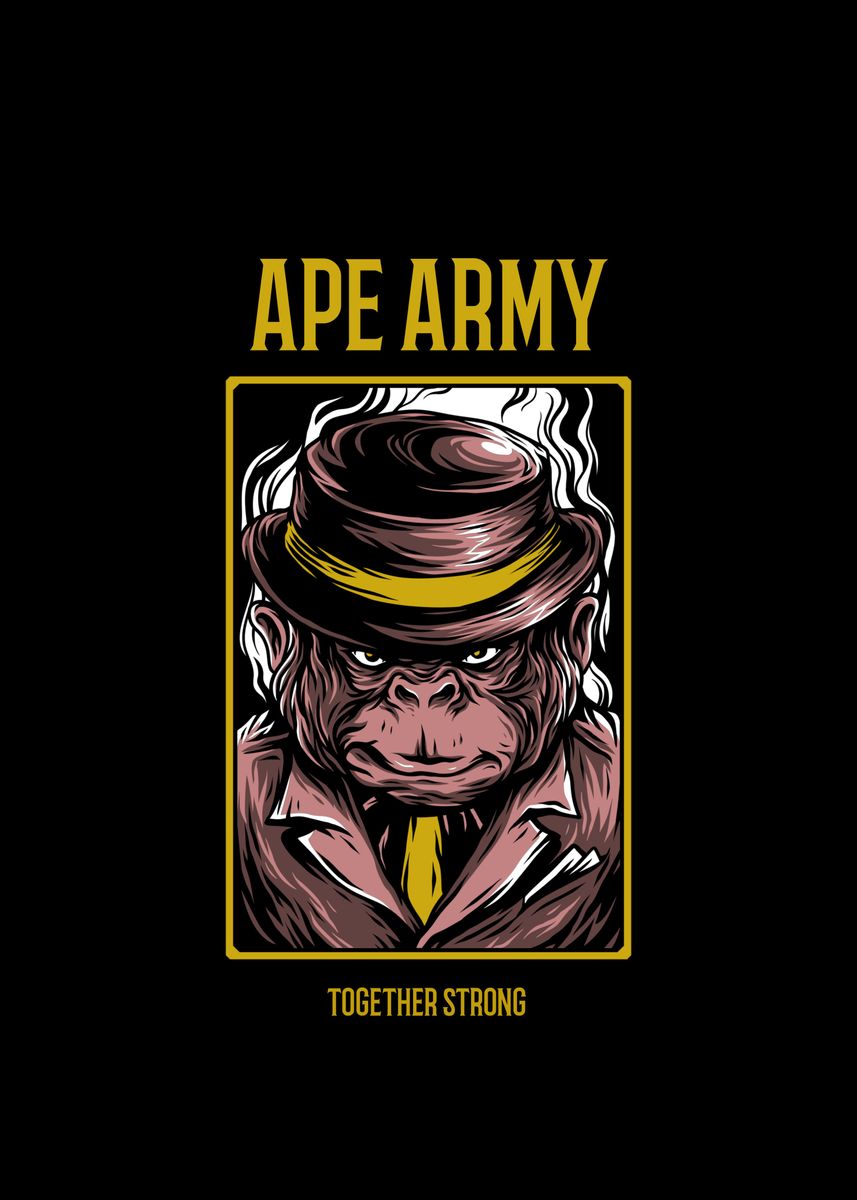 'Gorilla Apes APE ARMY' Poster, picture, metal print, paint by ...