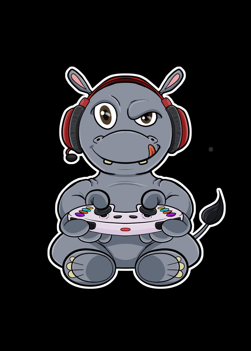 'Hippo Video Gamer' Poster, picture, metal print, paint by ...