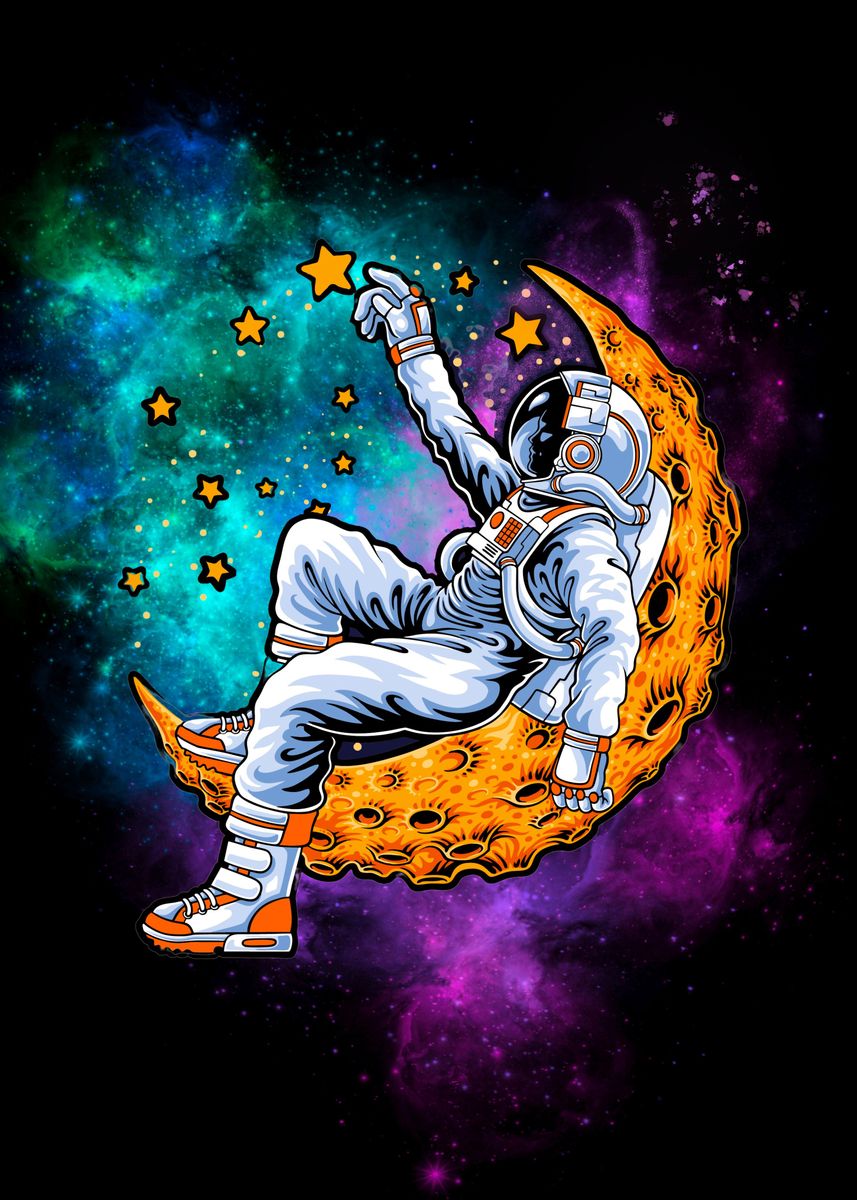 'Astronaut lying on moon' Poster, picture, metal print, paint by Imad ...