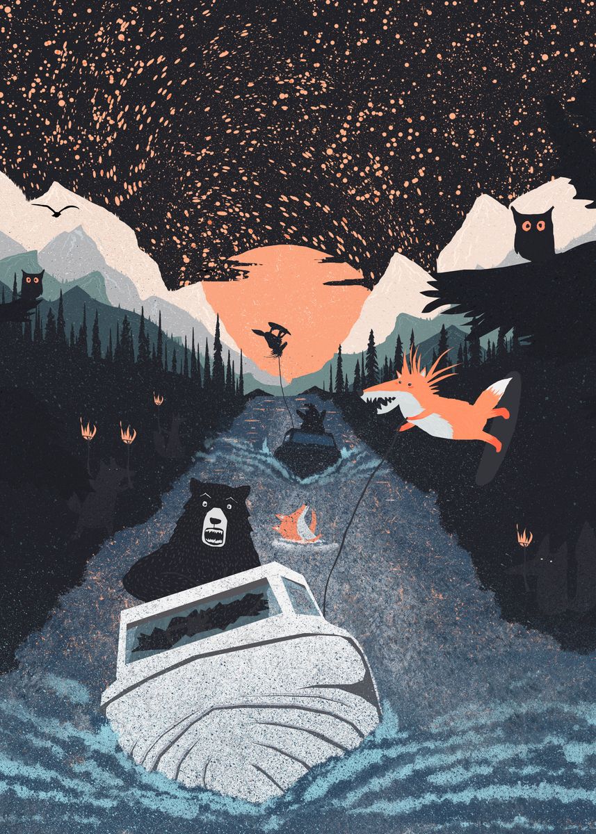 'Fox Punk and Orange Moon' Poster, picture, metal print, paint by Ilya ...