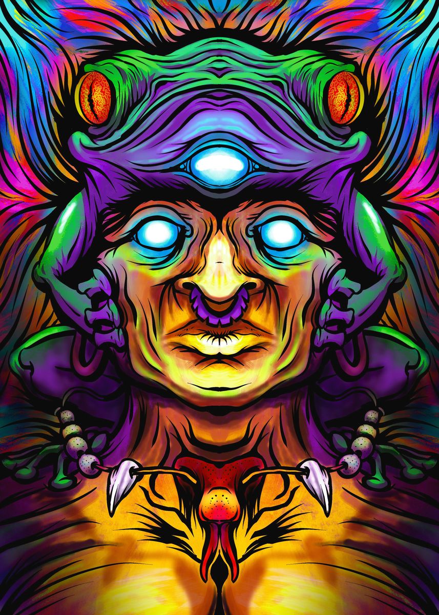 'Neon Frog Shaman' Poster, picture, metal print, paint by Aaron ...