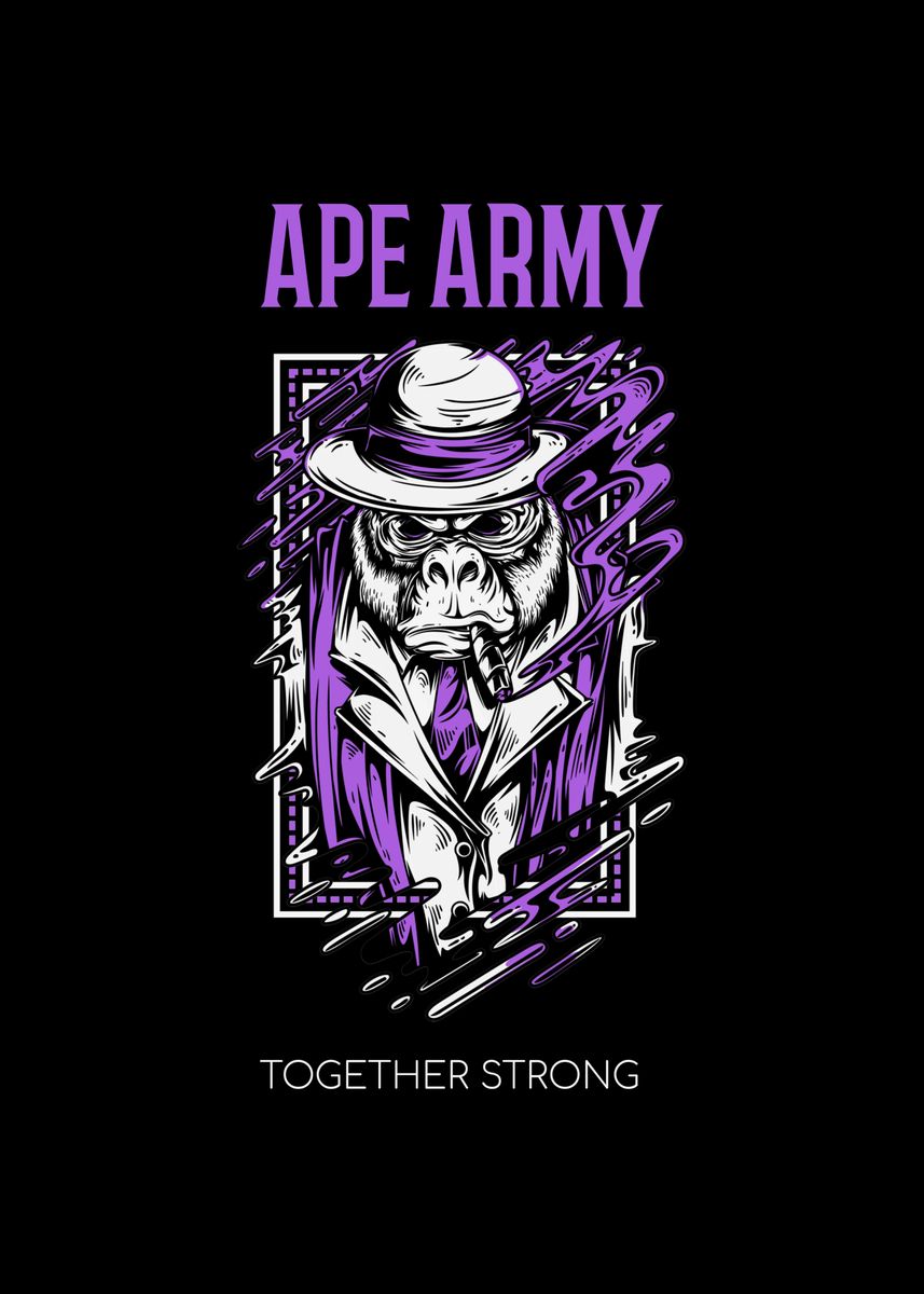 'Gorilla Apes APE ARMY' Poster, picture, metal print, paint by ...