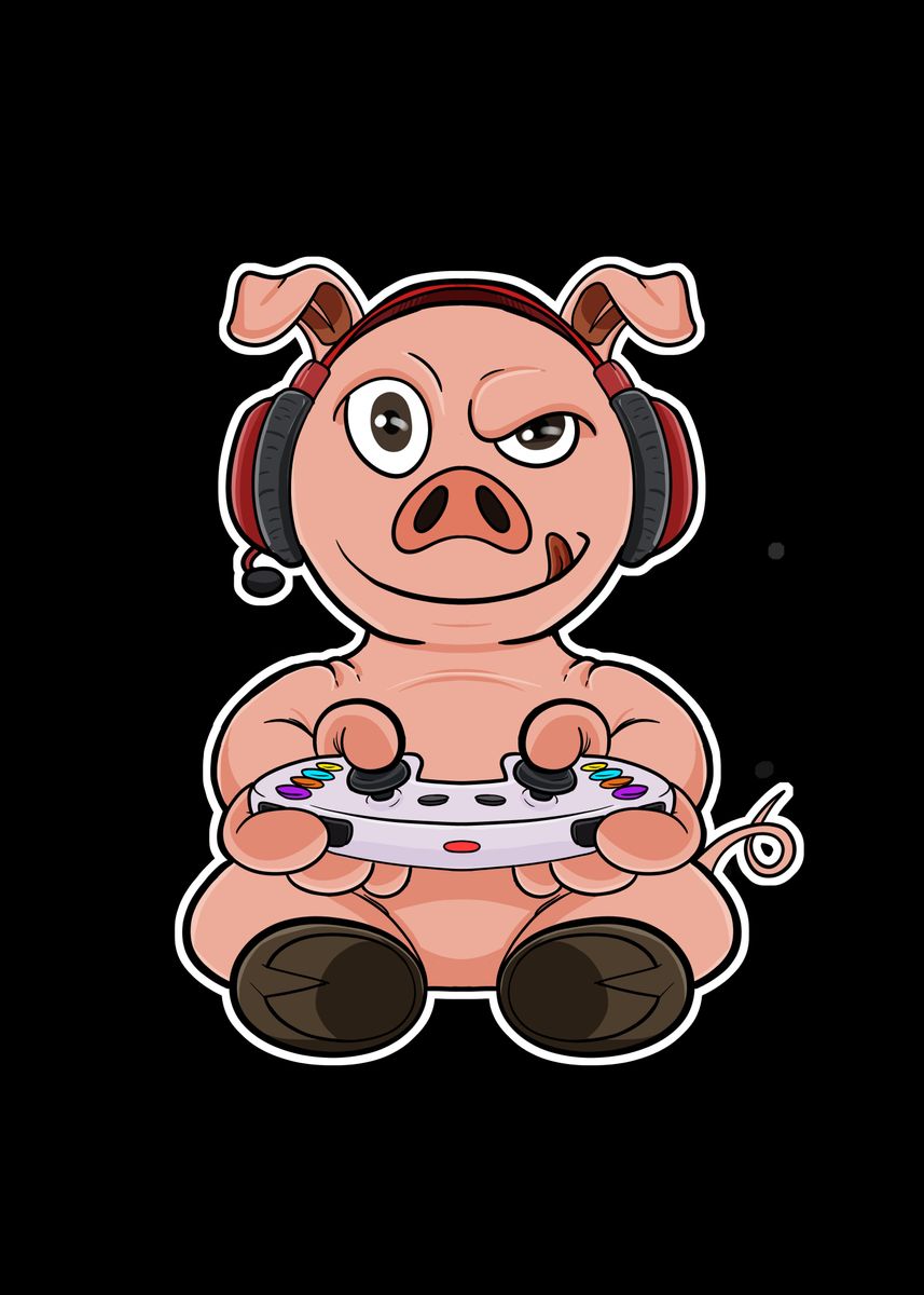 'Pig Video Game Controller' Poster, picture, metal print, paint by ...