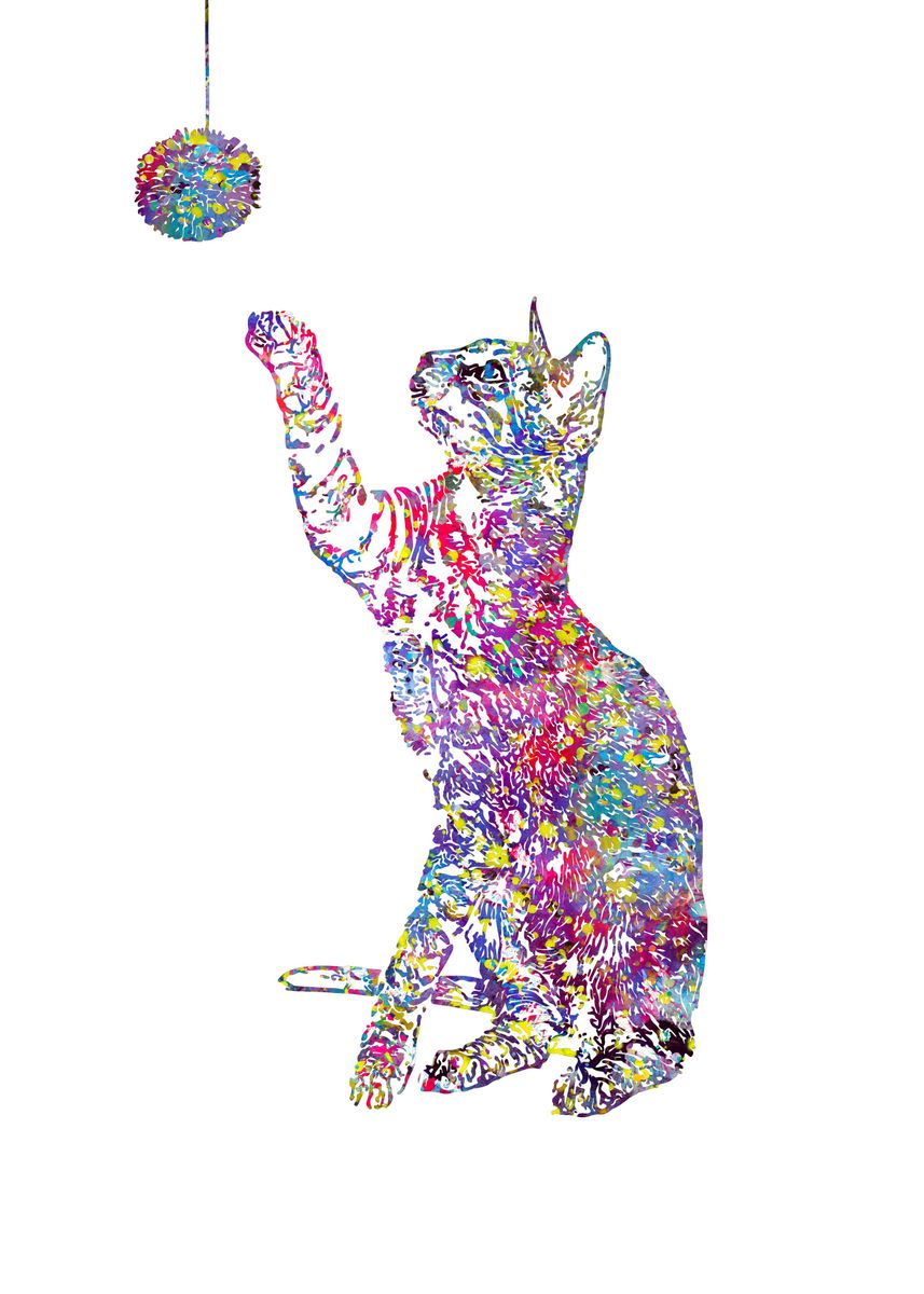 'Kitten playing ' Poster, picture, metal print, paint by RosaliasArt ...