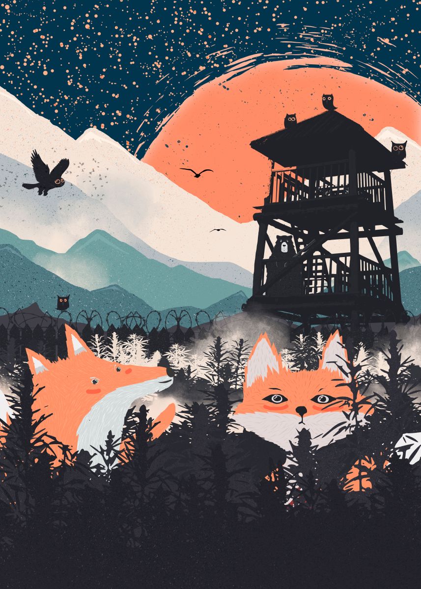 'Fox Punk and Orange Moon' Poster, picture, metal print, paint by Ilya ...