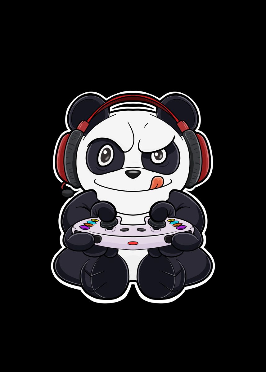 'Panda Video Game Controlle' Poster, picture, metal print, paint by ...