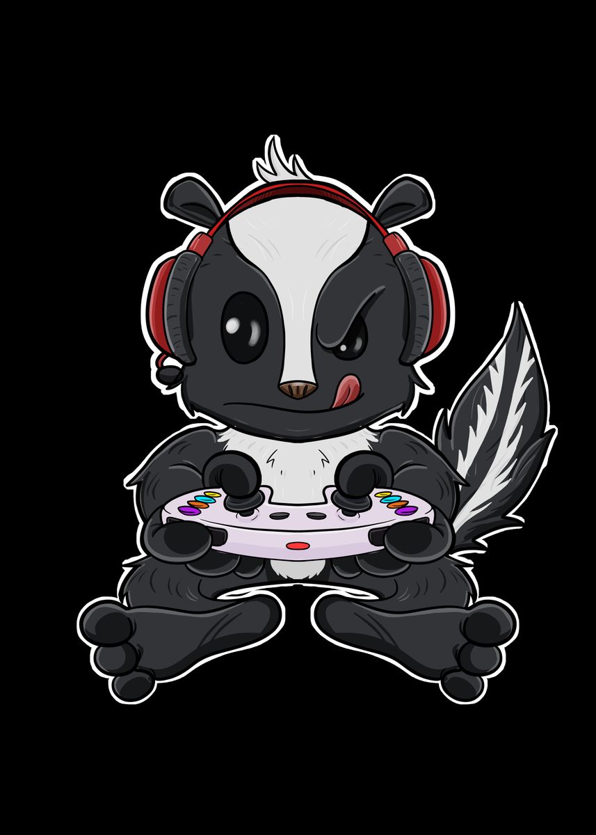 'Skunk Video Gamer' Poster, picture, metal print, paint by ...