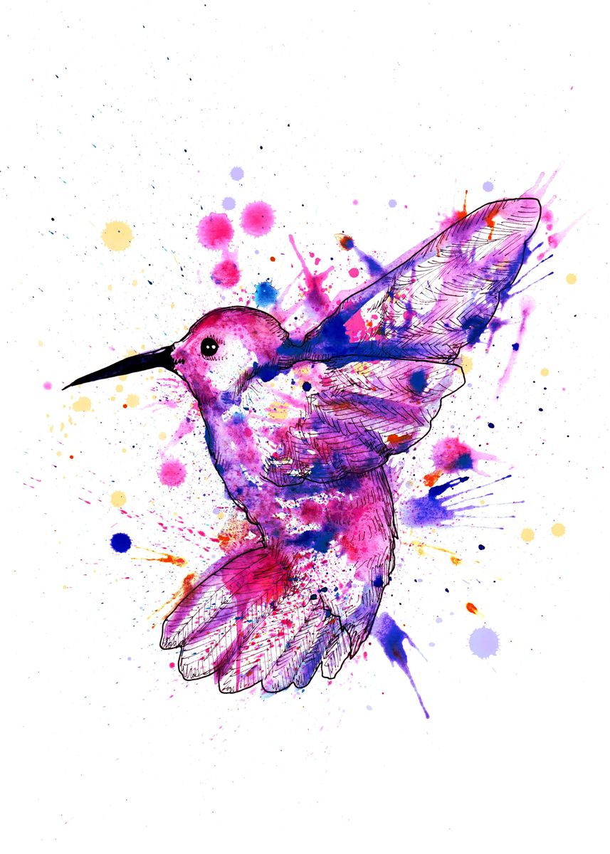 'Rainbow Hummingbird' Poster, picture, metal print, paint by LVB Art ...