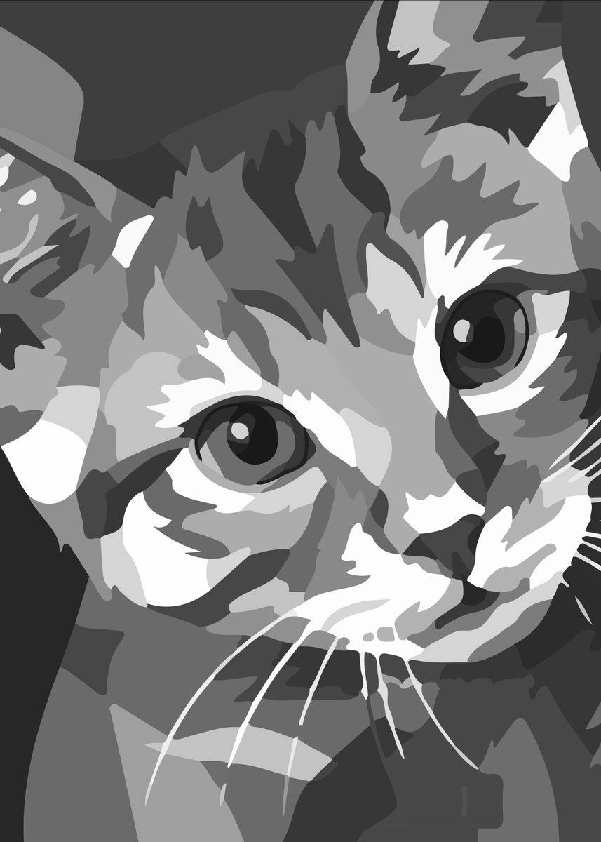 'CAT GREY POP ART' Poster, picture, metal print, paint by Cipto ...
