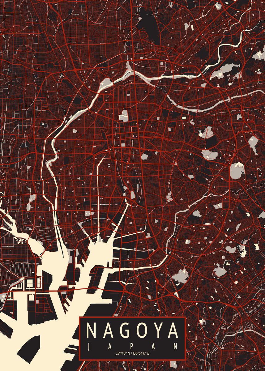 'Nagoya City Map Vector' Poster, picture, metal print, paint by deMAP Studio | Displate