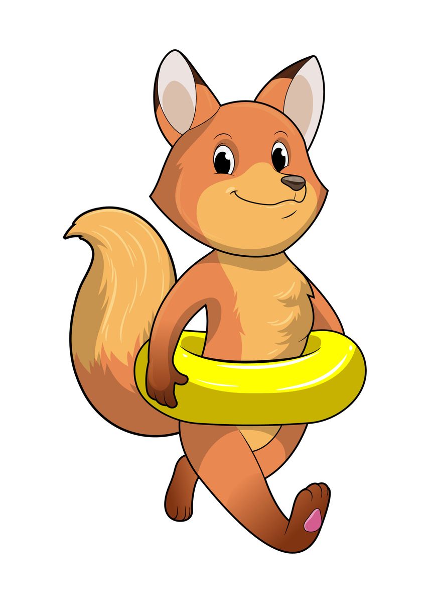 'Fox Swimming Lifebuoy' Poster, picture, metal print, paint by Markus ...