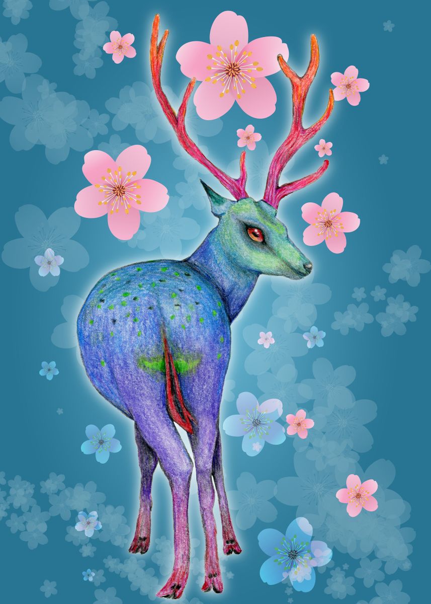 'Colored deer' Poster, picture, metal print, paint by Bianca Wisseloo ...