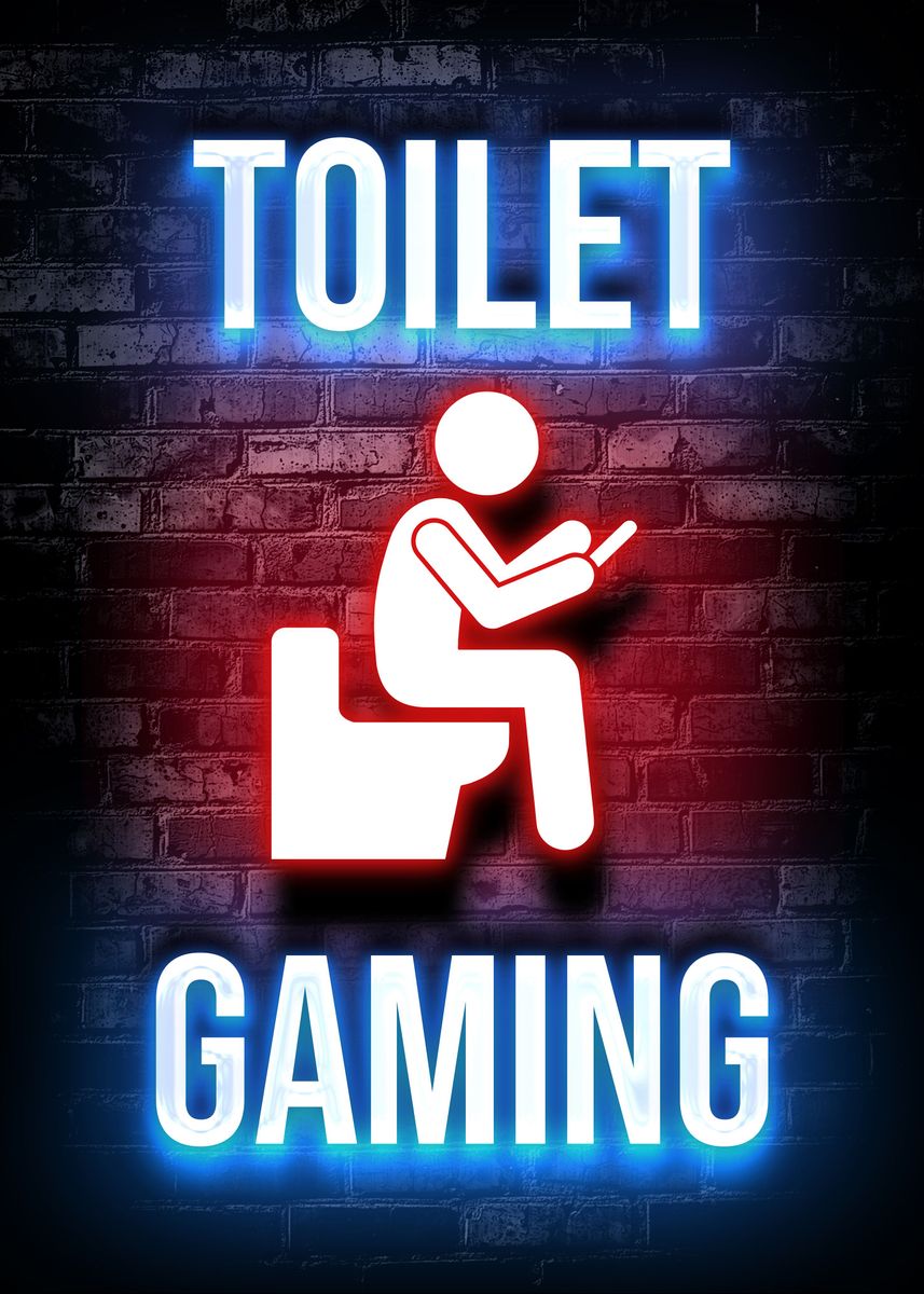 'Toilet Mobile Gaming ' Poster, picture, metal print, paint by Kitty ...