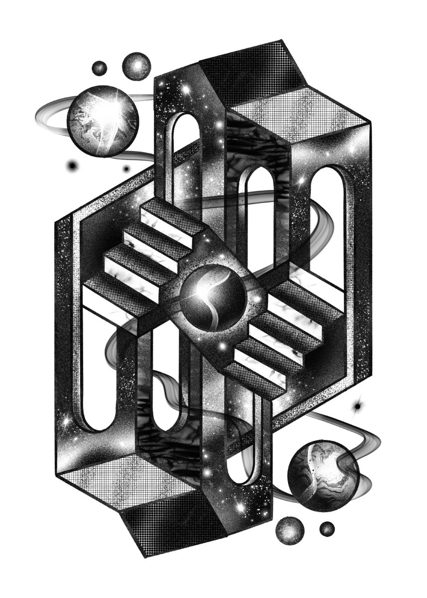 'Monochrome Space Temple' Poster, picture, metal print, paint by Amy ...