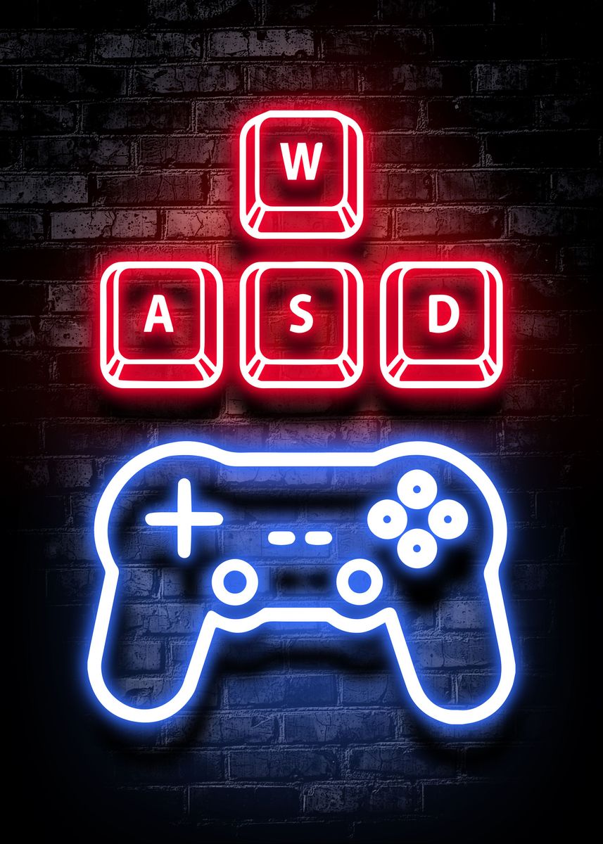 'Wasd and gaming controller' Poster, picture, metal print, paint by Kitty Kit | Displate