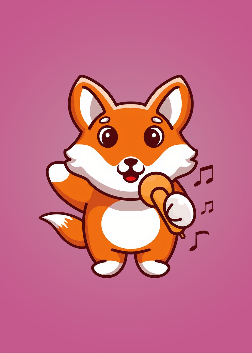 'Cute fox singing' Poster, picture, metal print, paint by Tobasiano ...