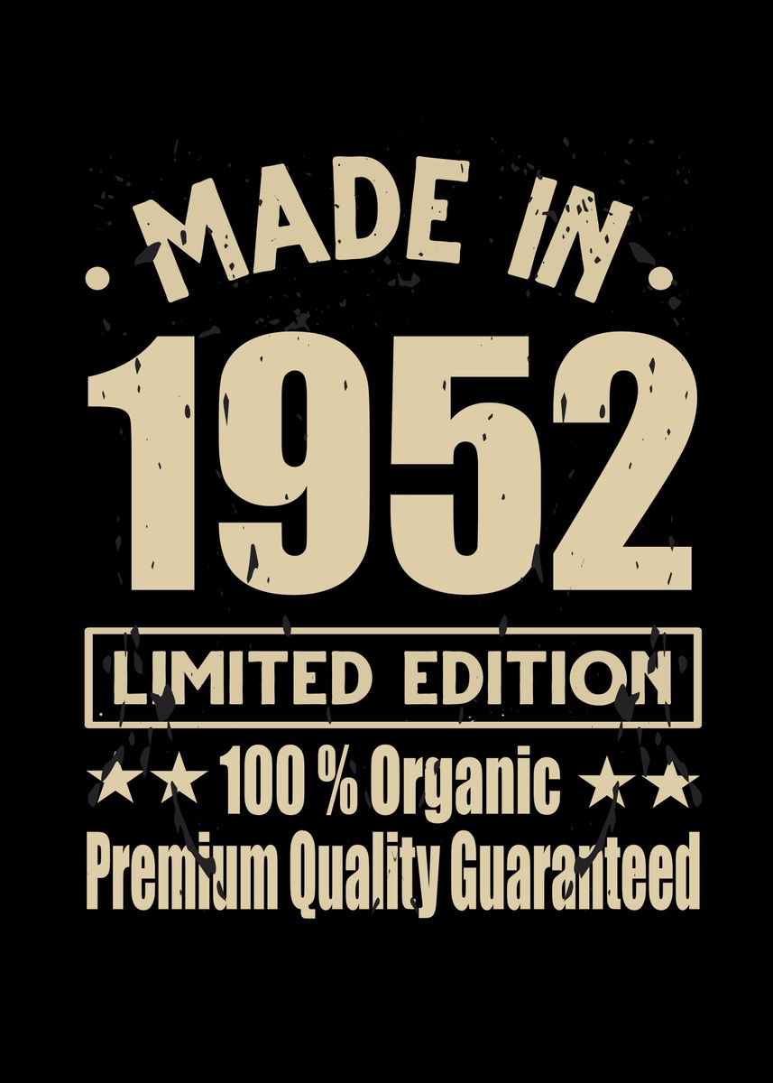'Made In 1952 Vintage Retro' Poster, picture, metal print, paint by ZS ...