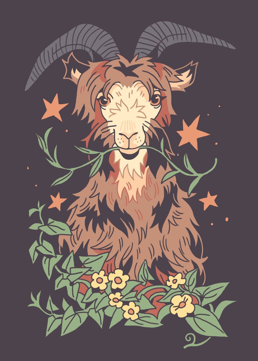 'Goat with yellow flowers' Poster by Joanna Rzepecka | Displate