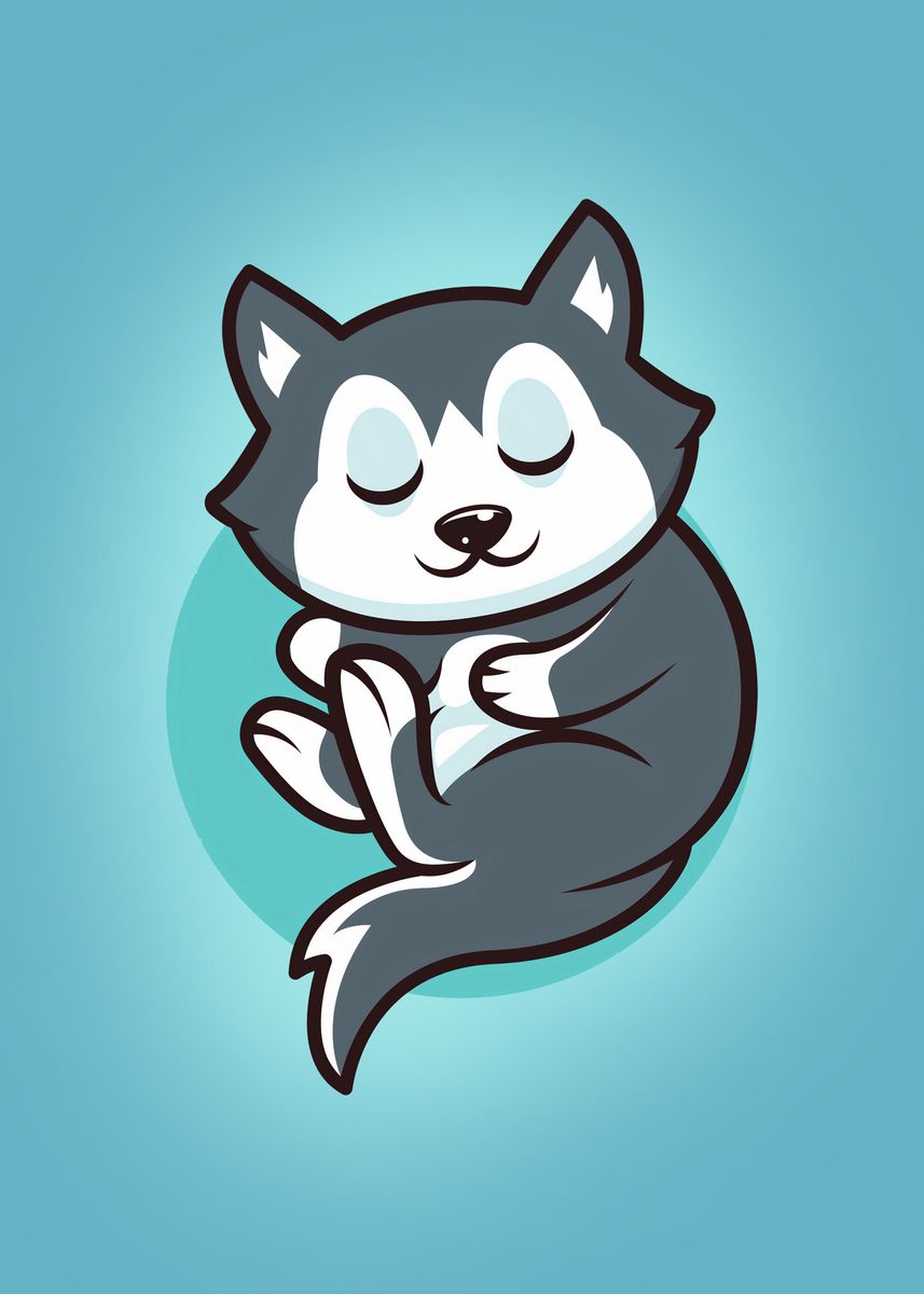 'Cute baby husky sleeping' Poster, picture, metal print, paint by ...