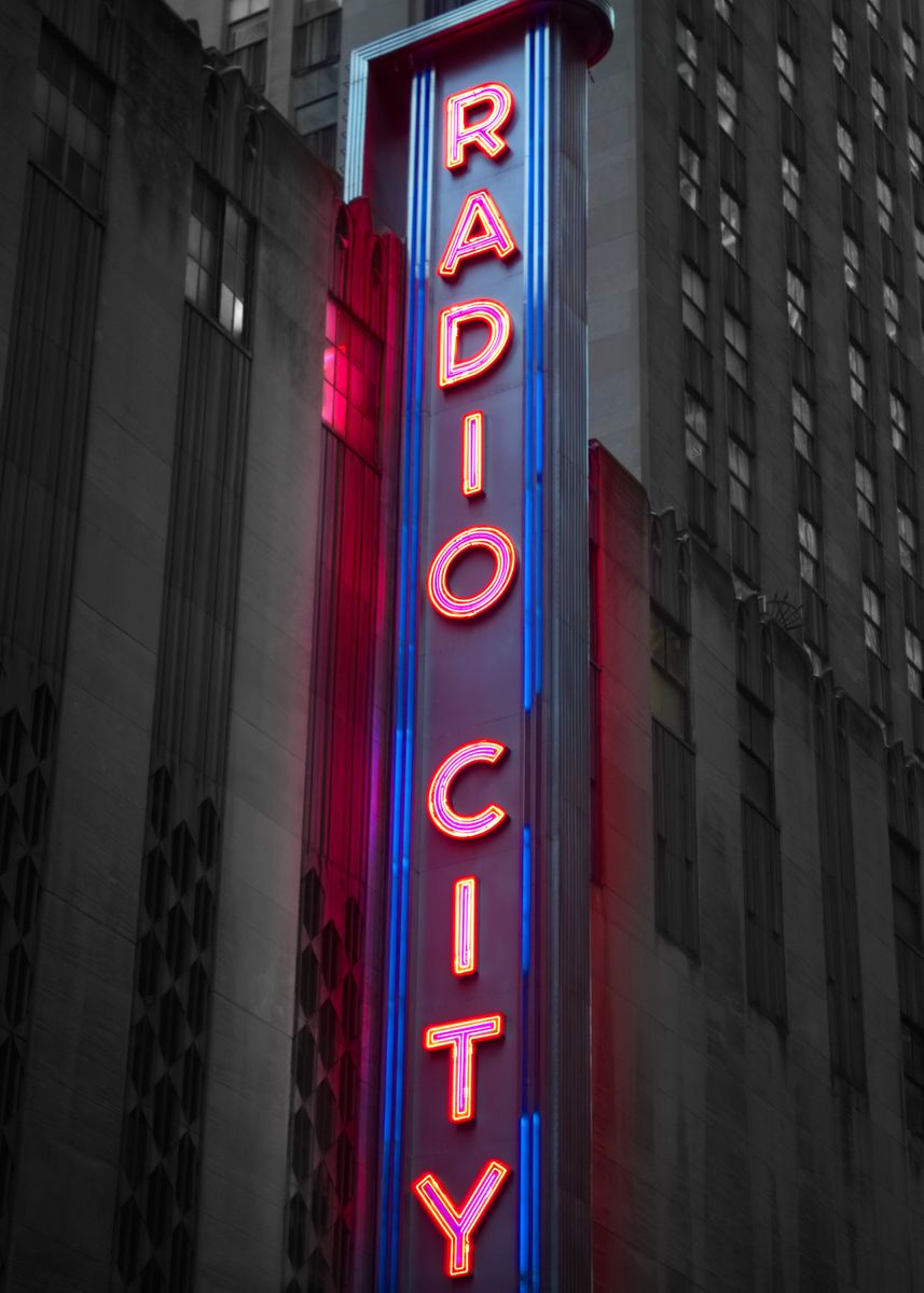'Neon sign at night NYC' Poster by Maxverse | Displate