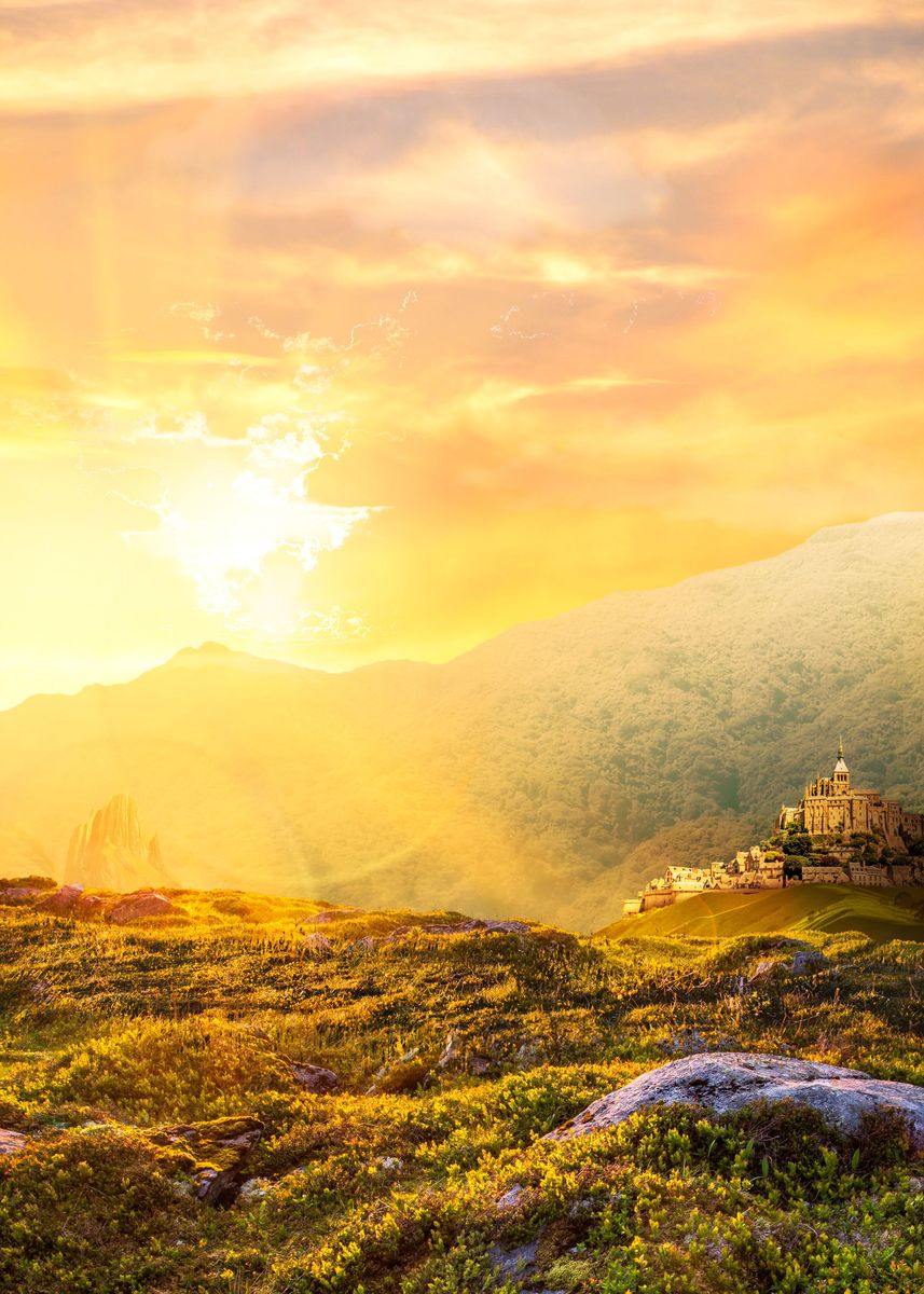 'Sun Burst Hills' Poster, picture, metal print, paint by Shaheen Khan ...