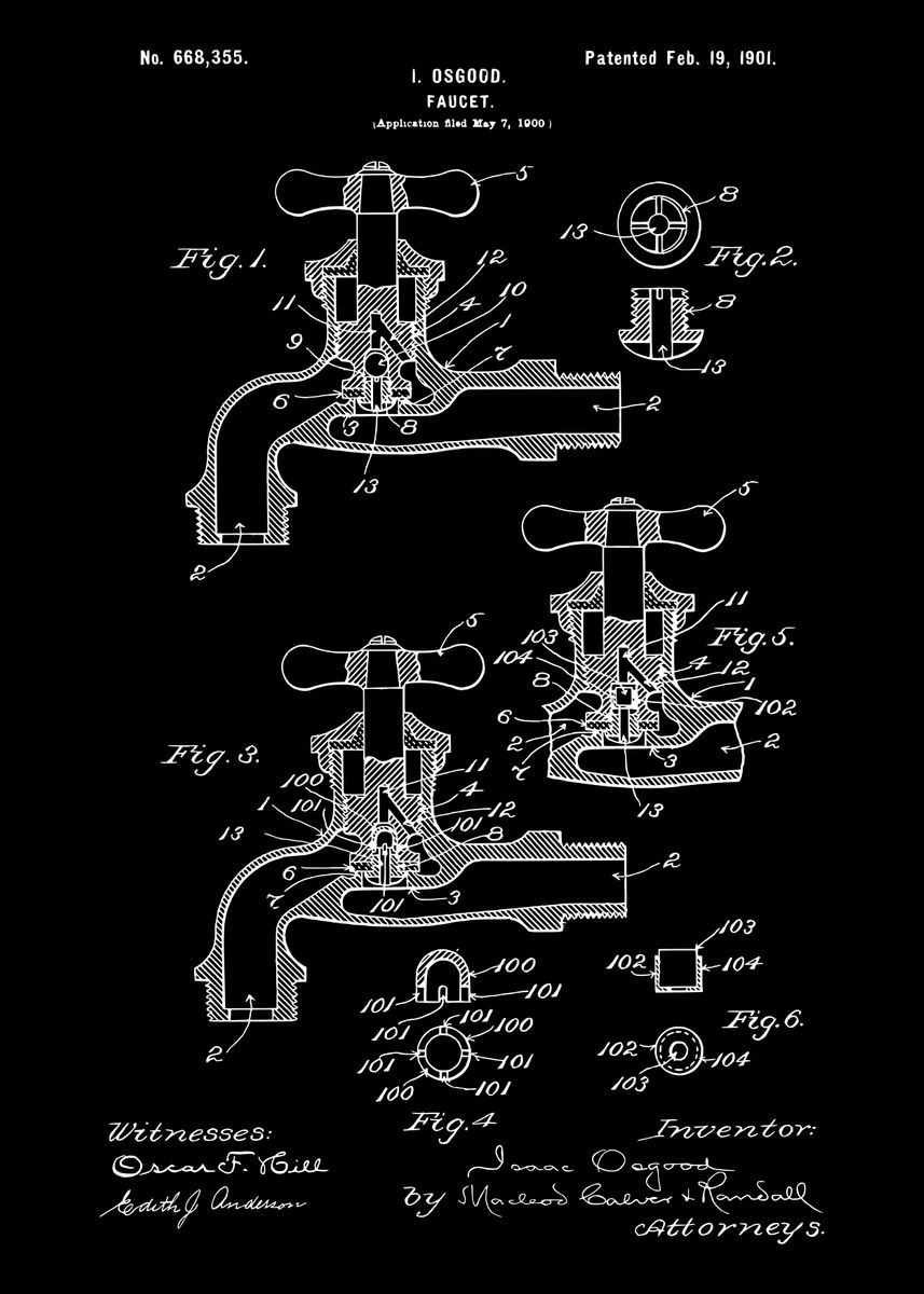 'Water Faucet Patent' Poster, picture, metal print, paint by Sam Kal ...