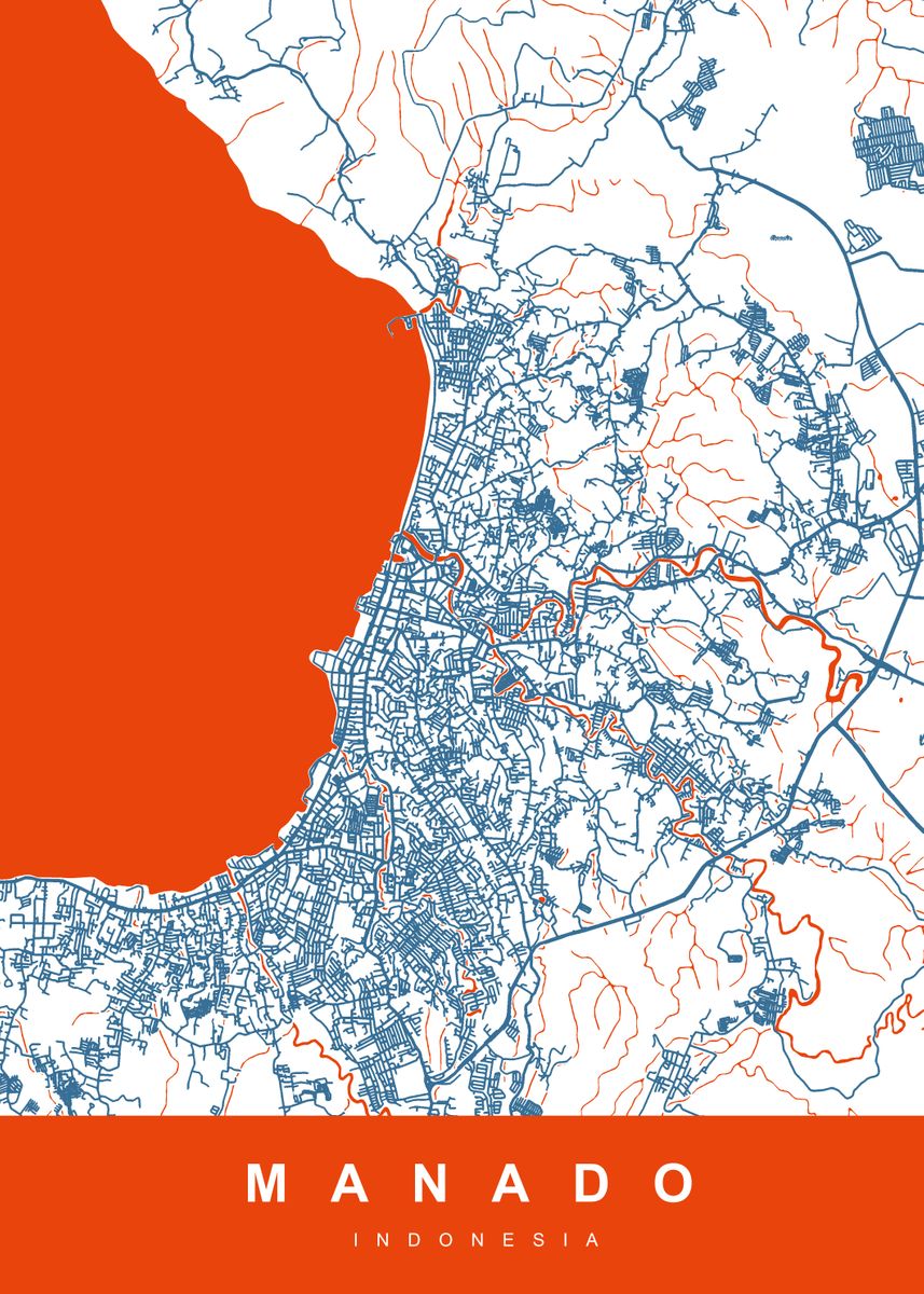 'MANADO Map INDONESIA' Poster, picture, metal print, paint by UrbanMaps ...