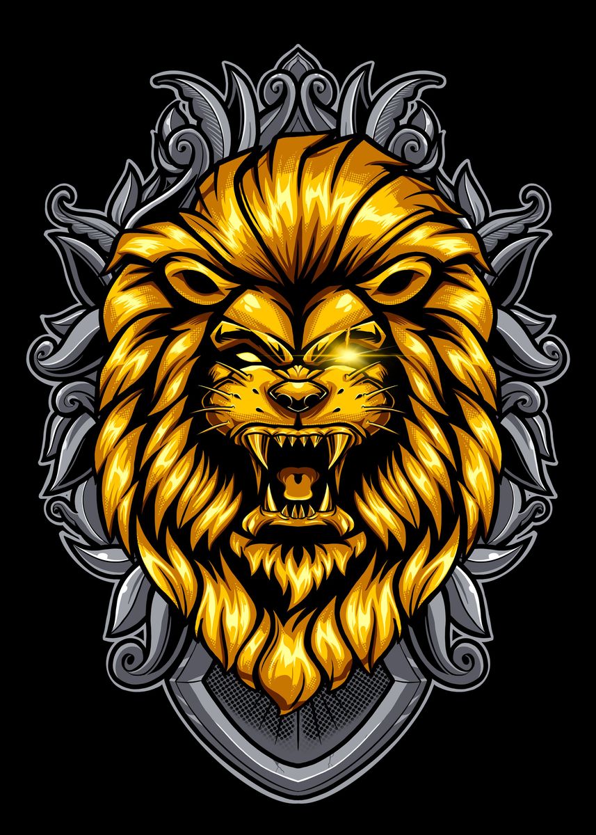 'golden lion illustration' Poster, picture, metal print, paint by Dhoni ...