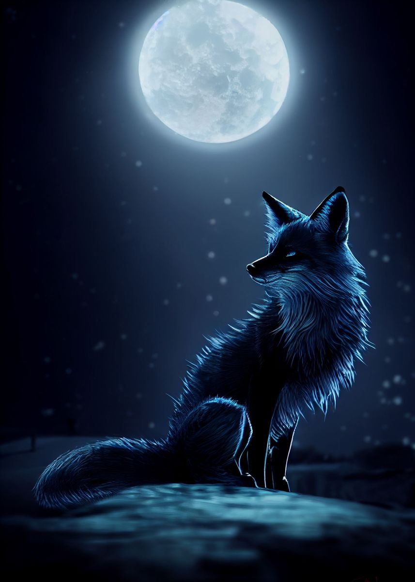 'mystic fox under moon' Poster, picture, metal print, paint by ...
