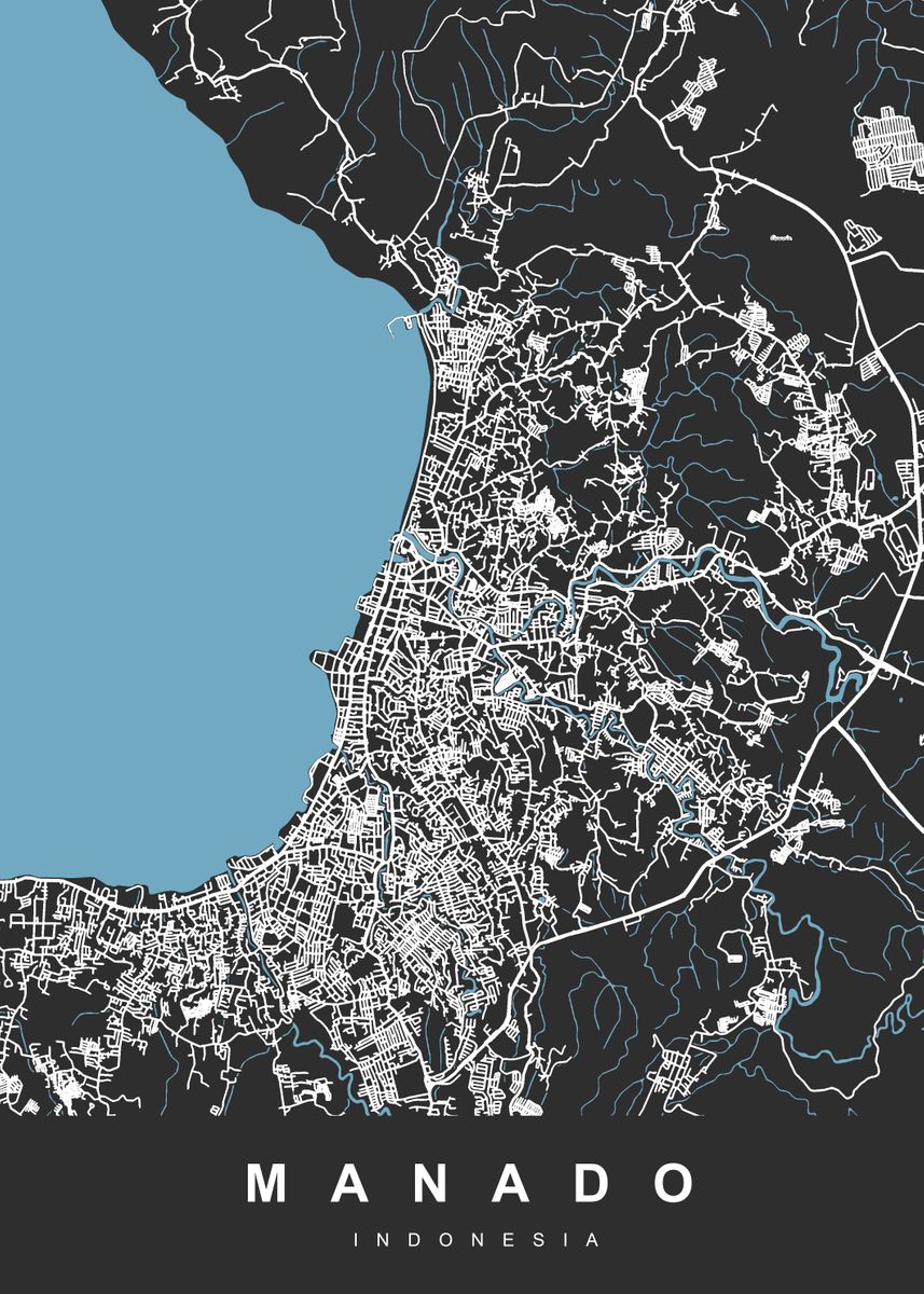 'MANADO Map INDONESIA' Poster, picture, metal print, paint by UrbanMaps ...