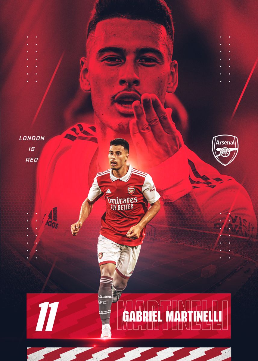 '11 Gabriel Martinelli' Poster, picture, metal print, paint by Arsenal ...