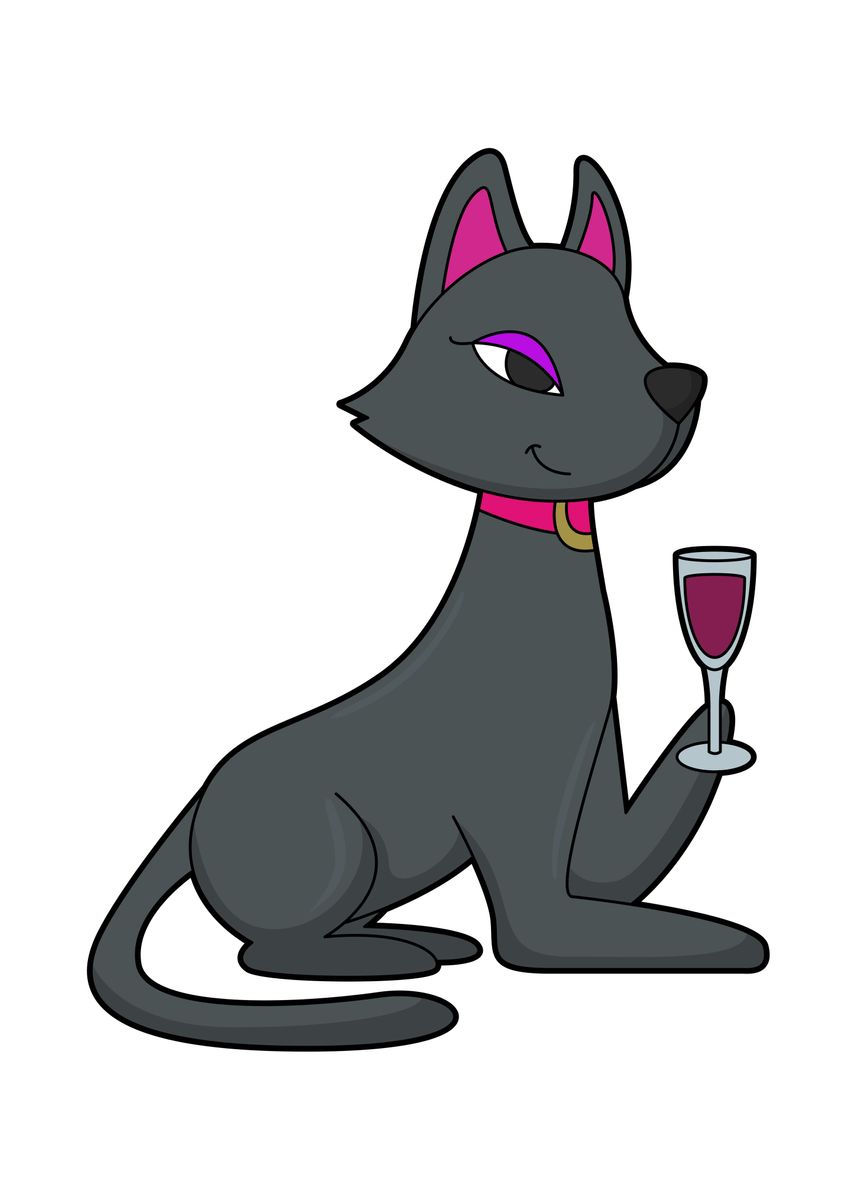 'Cat Red wine' Poster, picture, metal print, paint by Markus Schnabel ...