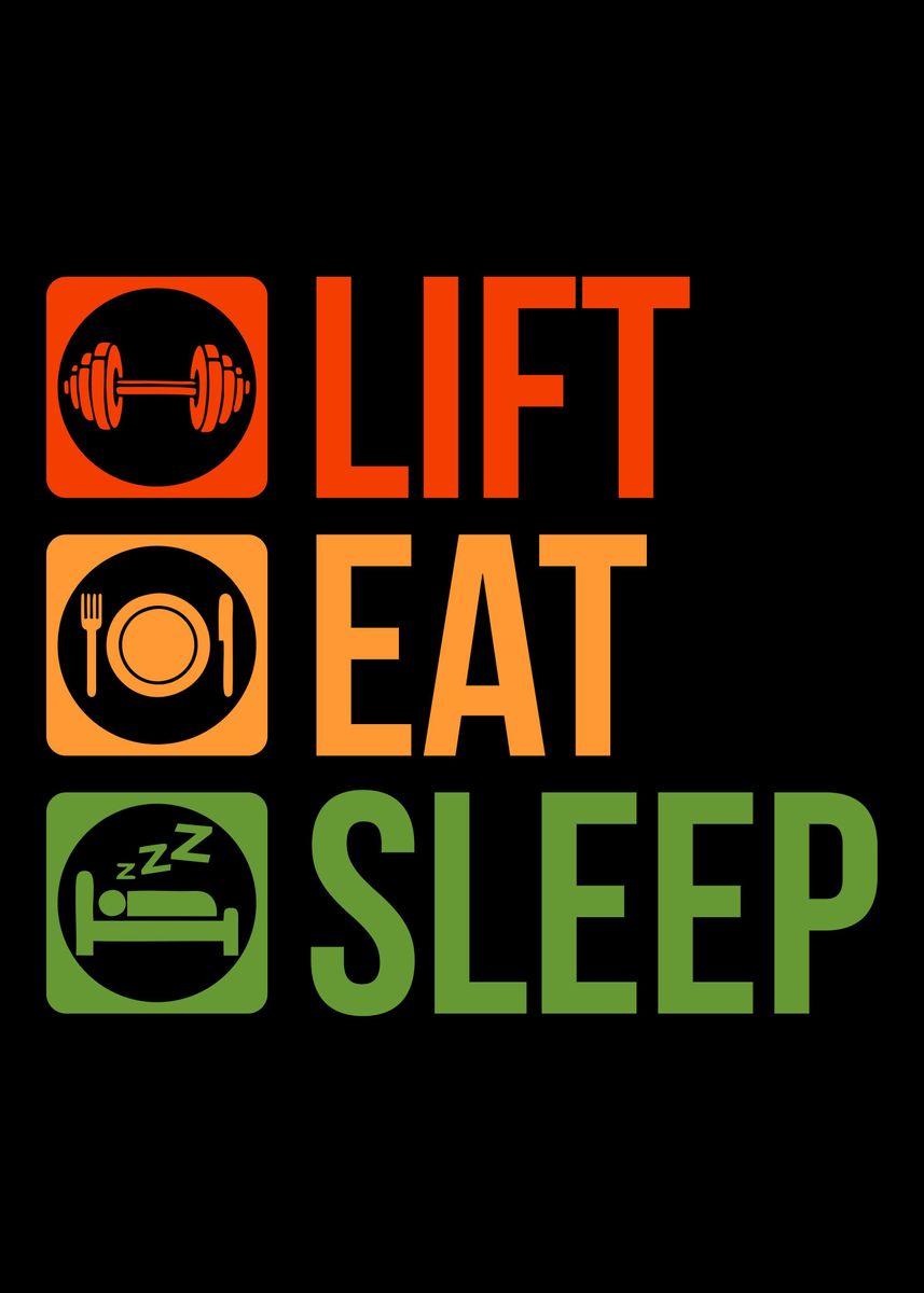 'Lift Eat Sleep' Poster, picture, metal print, paint by albran karan ...