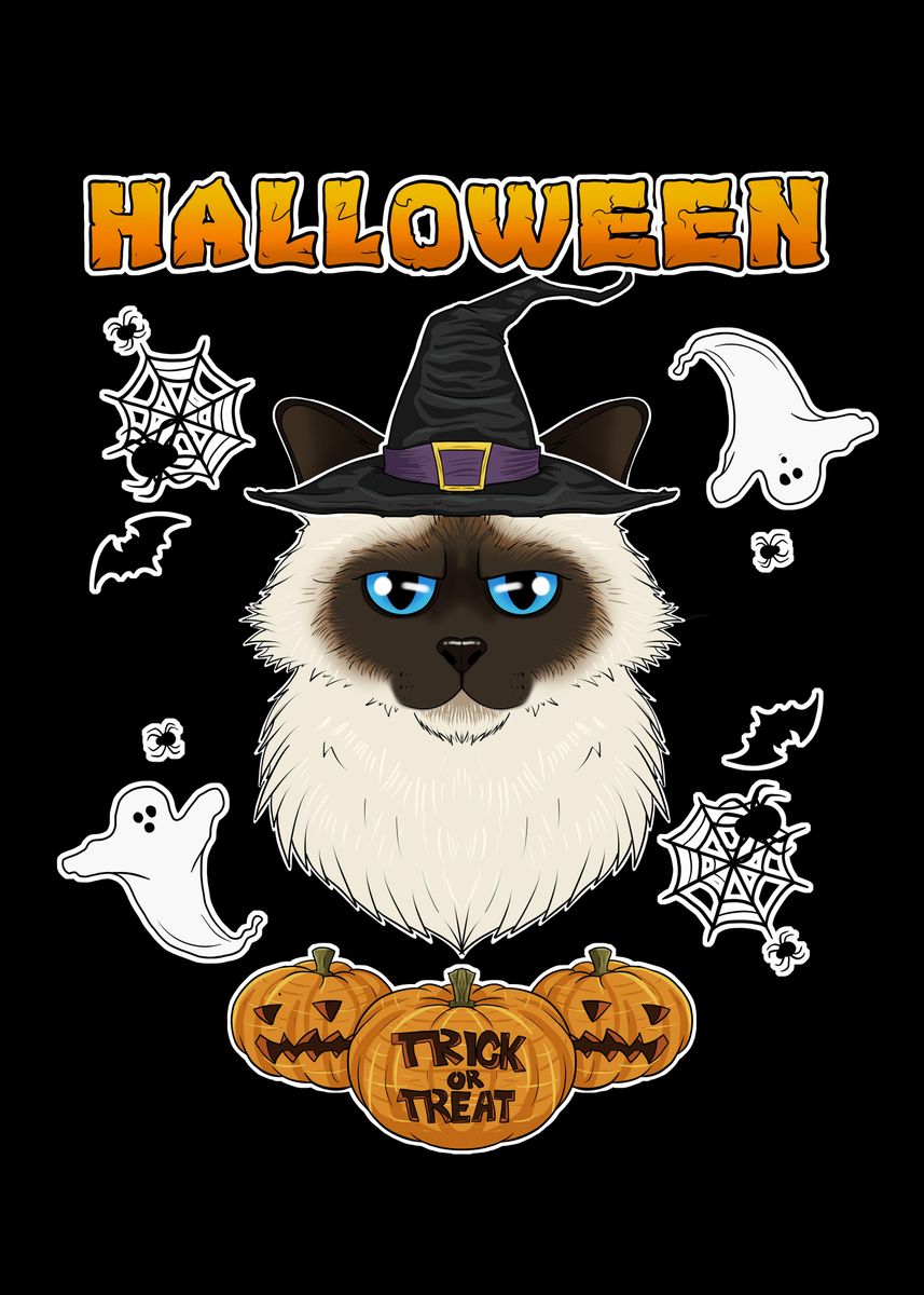 'Birman Cat Halloween' Poster, picture, metal print, paint by ...