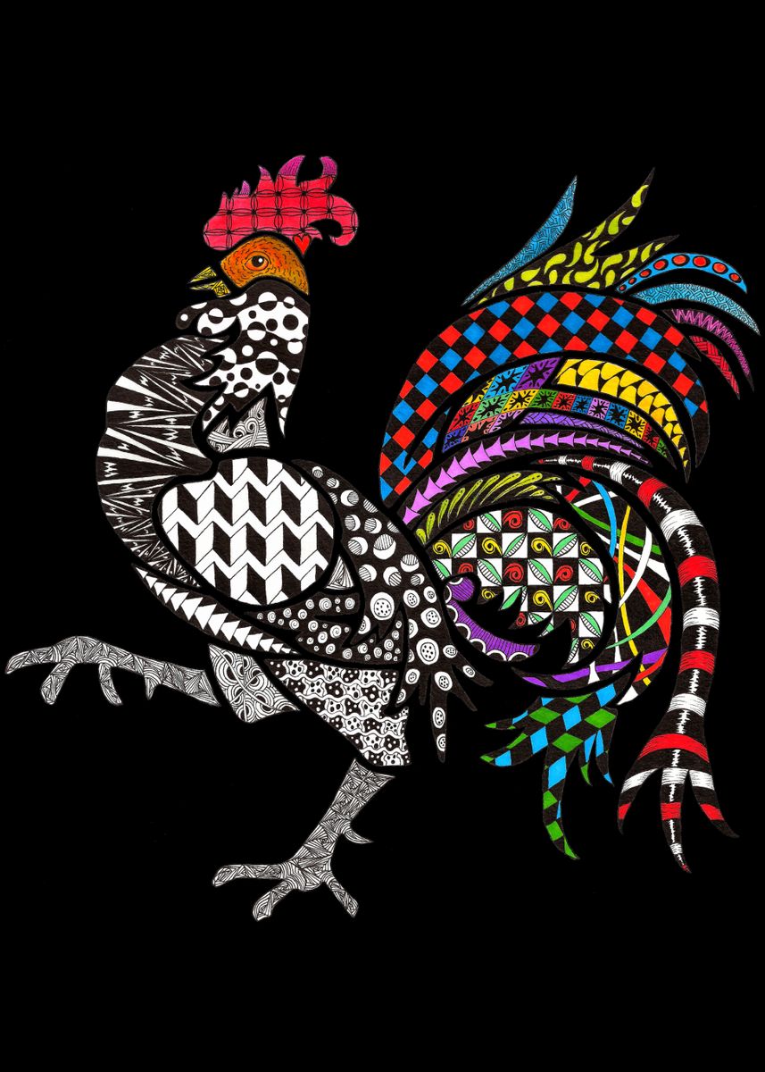 'Cute and Colorful Rooster' Poster, picture, metal print, paint by ...