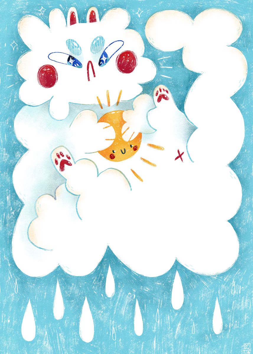 'Cloudcat' Poster, picture, metal print, paint by Nikita Van den bosch | Displate