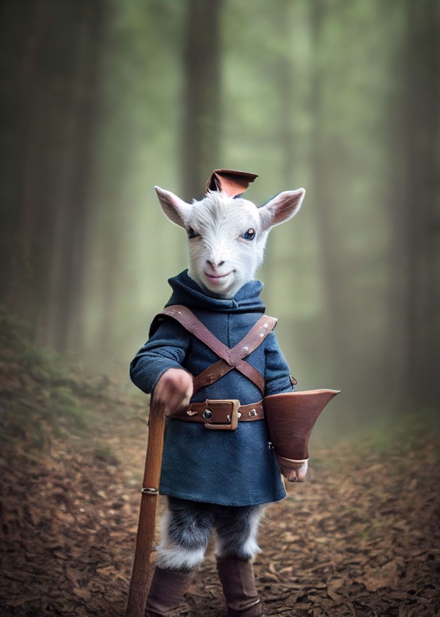 'Baby goat as Robin Hood' Poster, picture, metal print, paint by ...